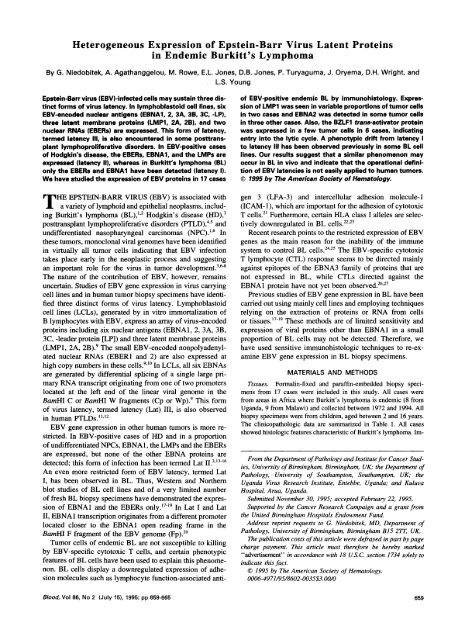 Heterogeneous Expression of Epstein-Barr Virus Latent ... - Blood