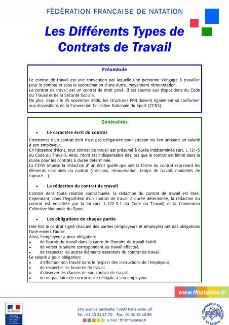 Les Différents Types de Contrats de Travail Les Différents Types de Contrats de Travail