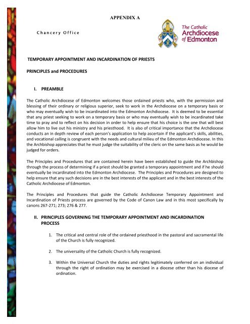 Appendix A Temporary Appointment and Incardination of Priests