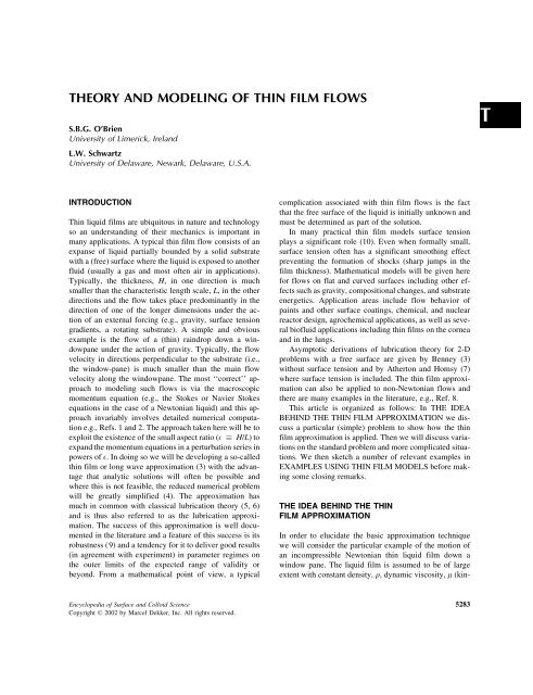 theory and modeling of thin film flows - Interfacial Fluid Mechanics ...