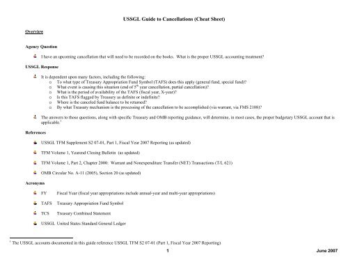 USSGL Guide to Cancellations (Cheat Sheet)