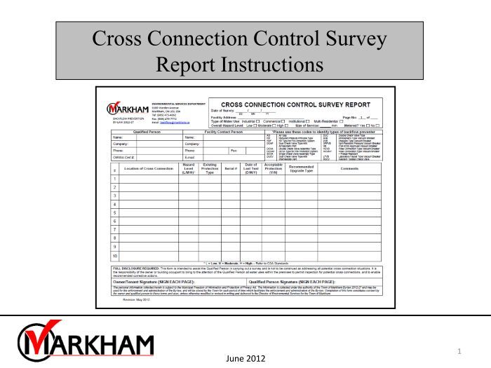 Cross Connection Control Survey Report Instructions