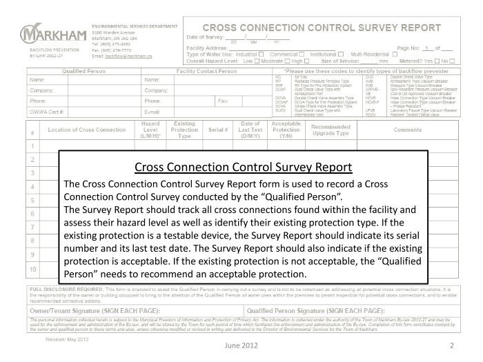 Cross Connection Control Survey Report Instructions