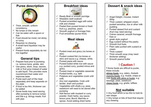 Puree Diet Advice pdf East Cheshire NHS Trust Puree Diet Advice pdf East Cheshire NHS Trust