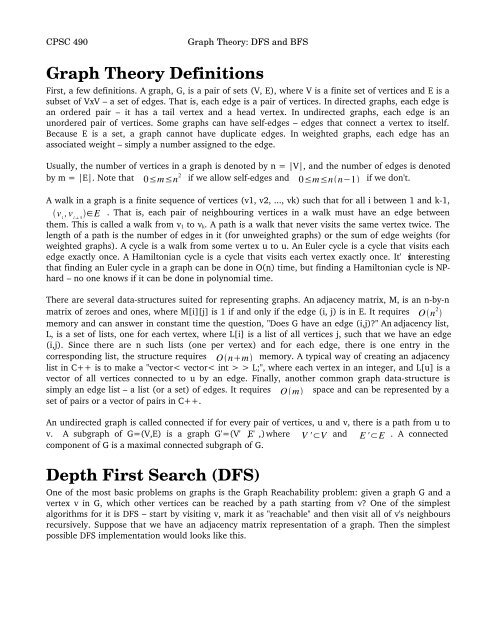 Graph Theory Definitions Depth First Search (DFS)