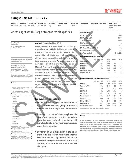 Google, Inc. GOOG (NAS) | *** - Morningstar
