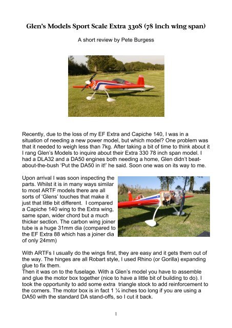 Review of 78" Extra by Pete Burgess - Glens Models