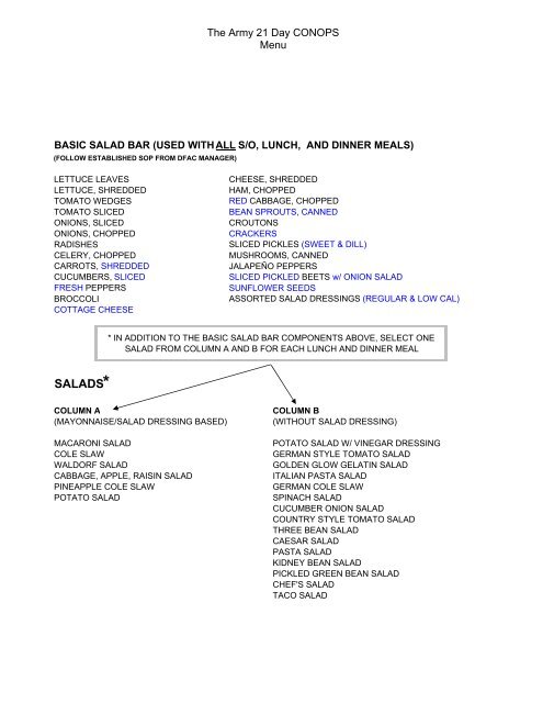 BASIC SALAD BAR (USED WIT