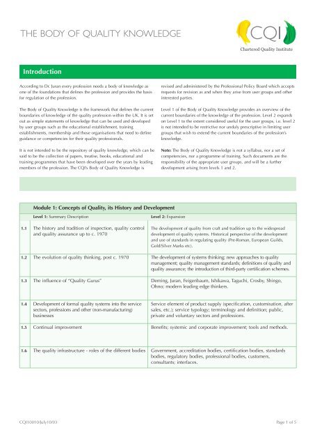 THE BODY OF QUALITY KNOWLEDGE - Chartered Quality Institute