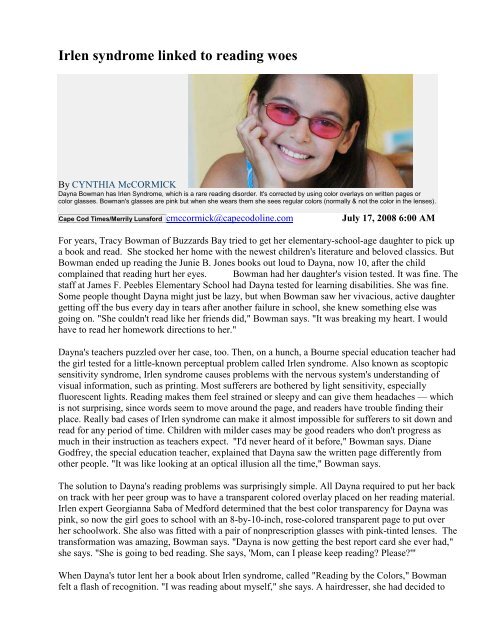 Irlen syndrome linked to reading woes