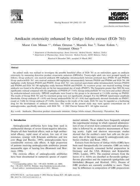 Amikacin ototoxicity enhanced by Ginkgo biloba extract (EGb 761)