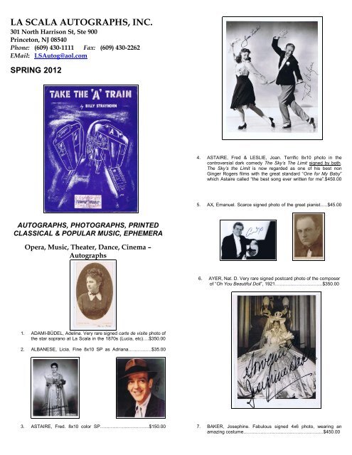 LA SCALA AUTOGRAPHS, INC - Classical Music Autographs