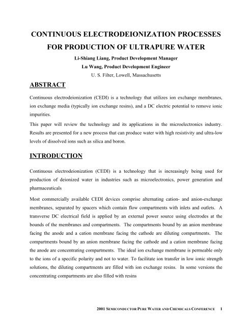 CEDI Process for Production of Ultrapure Water - Siemens