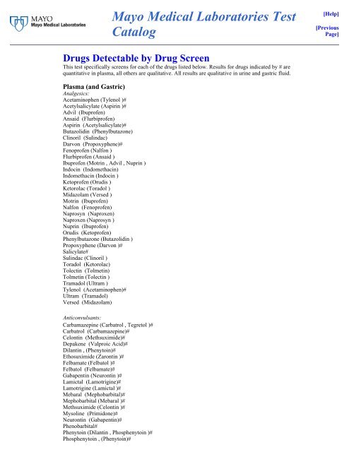 Mayo Medical Laboratories Test Catalog