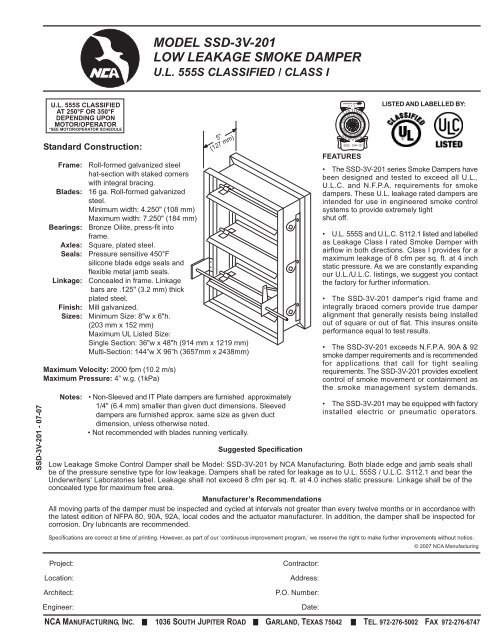 SSD-3V-201 - NCA Manufacturing