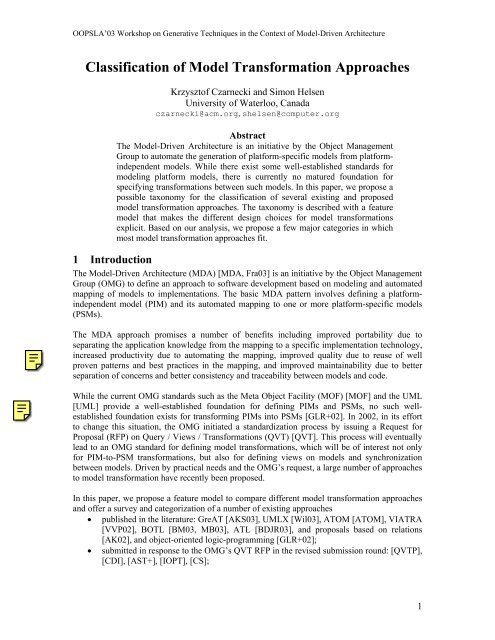Classification Of Model Transformation Approaches