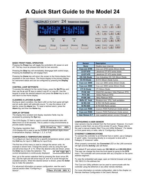 A Quick Start Guide to the Model 24 - Cryogenic Control Systems, Inc.
