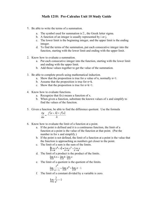 Math 1202: Pre-Calculus Unit 2 Study Guide