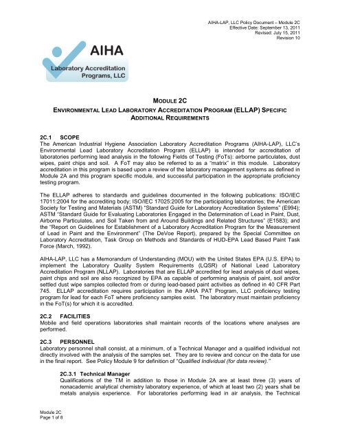 Module 1 - AIHA's Laboratory Accreditation Programs, LLC