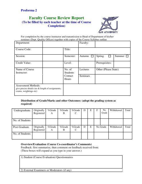 Faculty Course Review Report