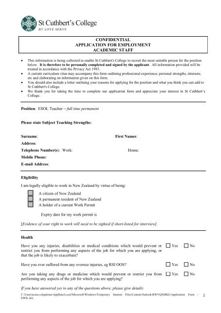 ESOL Teacher Application Form