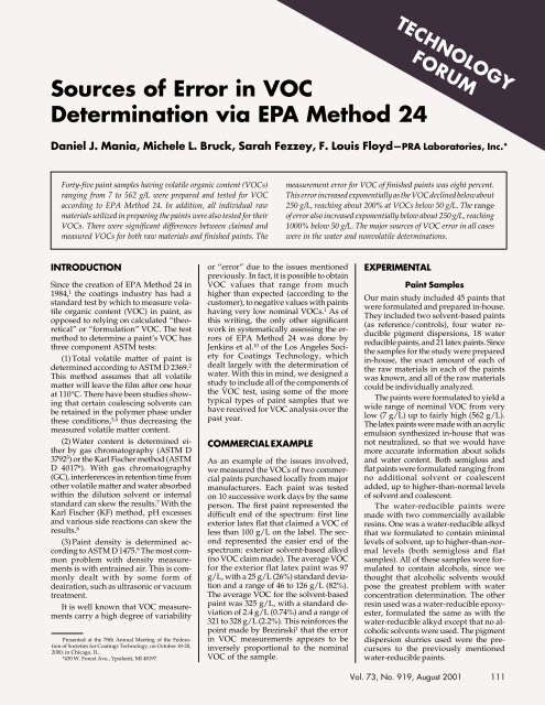 Sources of Error in VOC Determination via EPA Method 24
