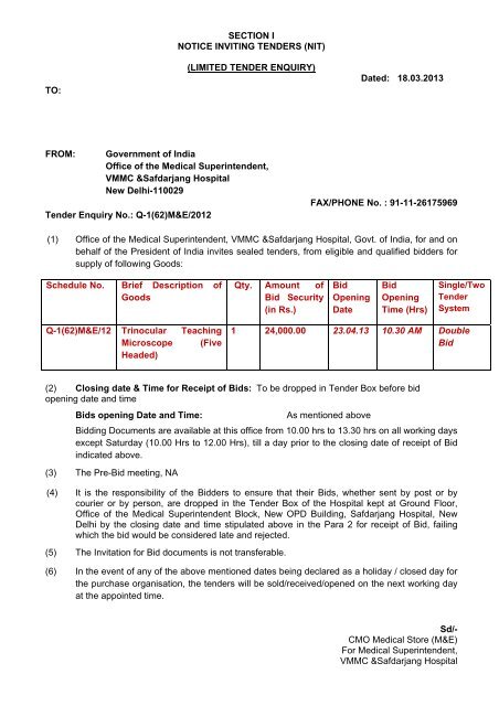 LIMITED TENDER ENQUIRY