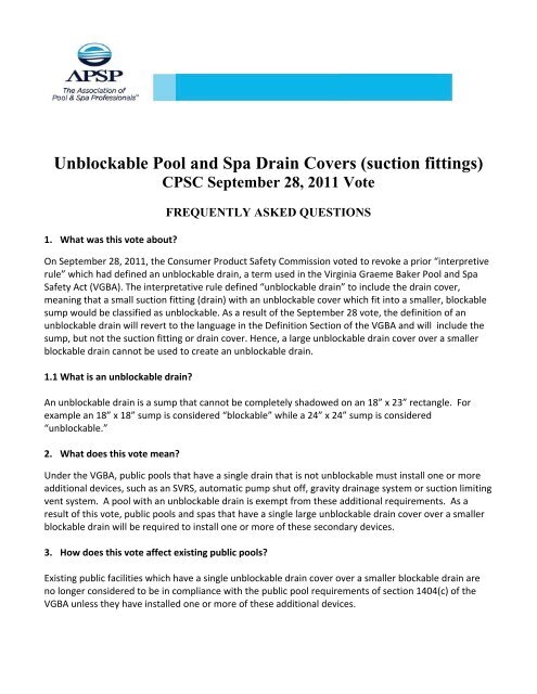 Unblockable Pool and Spa Drain Covers (suction fittings)