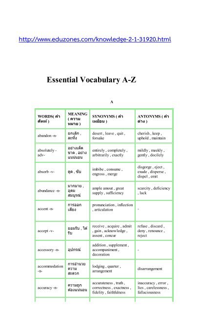 Essential Vocabulary A-Z