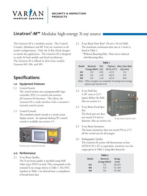 Specifications LinatronÃ Â®-MÃ¢Â Â¢ Modular high-energy X-ray ... - Varian