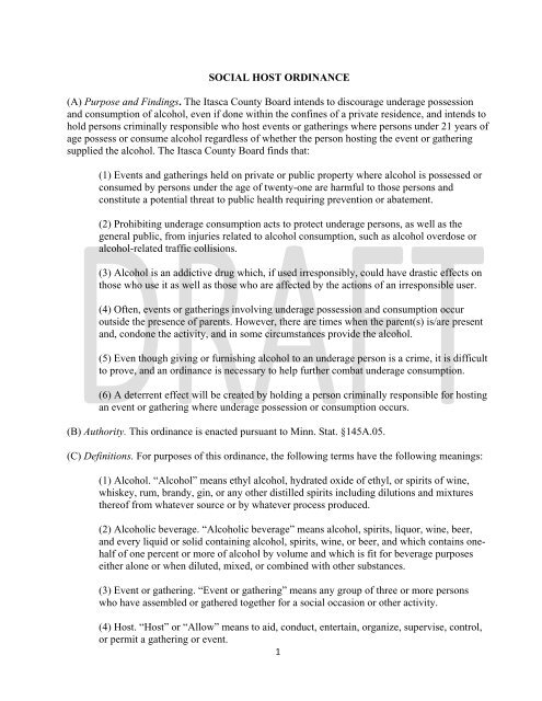 SOCIAL HOST ORDINANCE (A) Purpose and ... - Itasca County