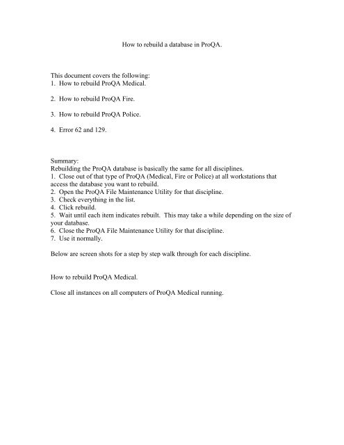 How to repair a database in ProQA - Priority Dispatch Corporation