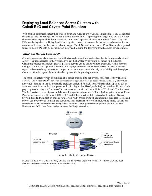 Deploying Load-Balanced Server Clusters with Cobalt RaQ - IPCortex Deploying Load-Balanced Server Clusters with Cobalt RaQ - IPCortex