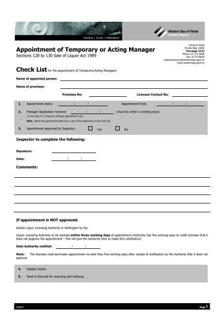 Appointment of Temporary or Acting Manager - Western Bay of ...