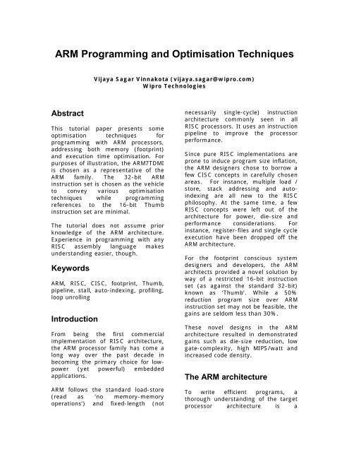 ARM Programming and Optimisation Techniques