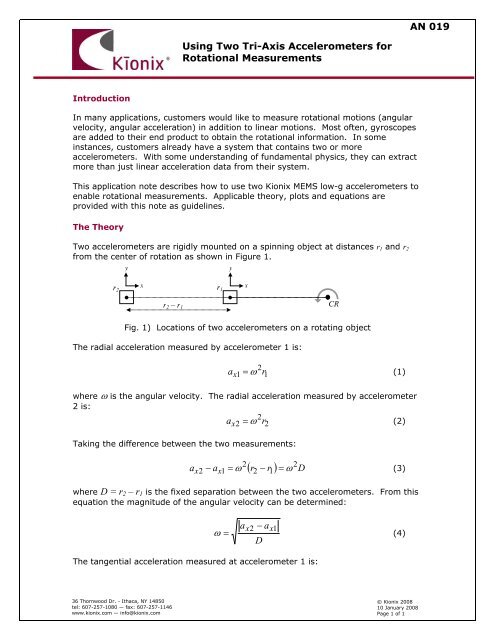 AN019 Two Accelerometers for Rotation - Kionix