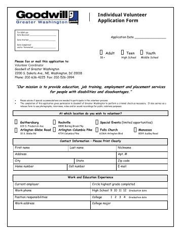 Individual Volunteer Application Form - Goodwill of Greater ...