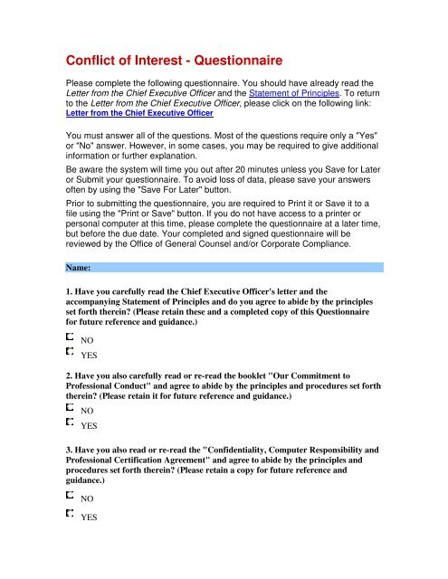 Conflict of Interest - Questionnaire - CNA