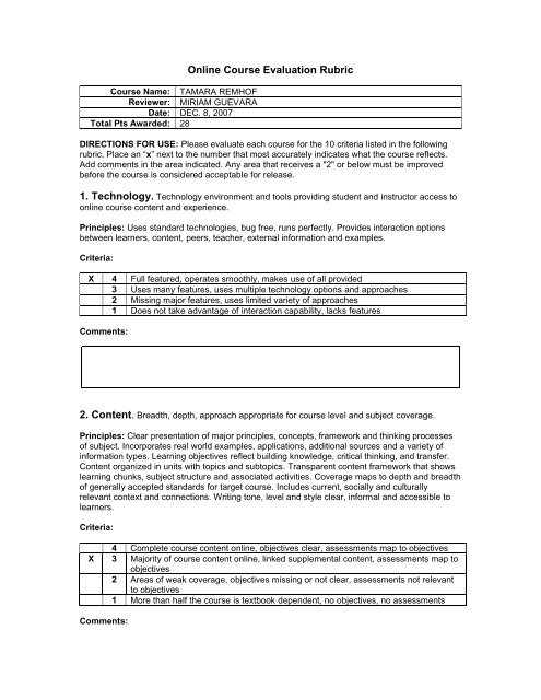 Feedback #2 from Online Course Evaluation Rubric