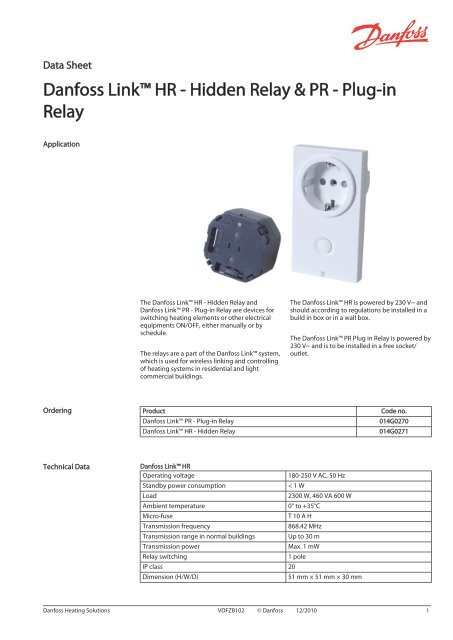 Danfoss Linkâ ¢ HR - Hidden Relay & PR - Plug-in Relay - Terax