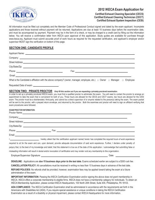 2012 IKECA Exam Application for