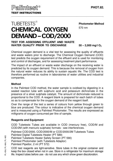 CHEMICAL OXYGEN DEMANDâ COD/2000 - Palintest