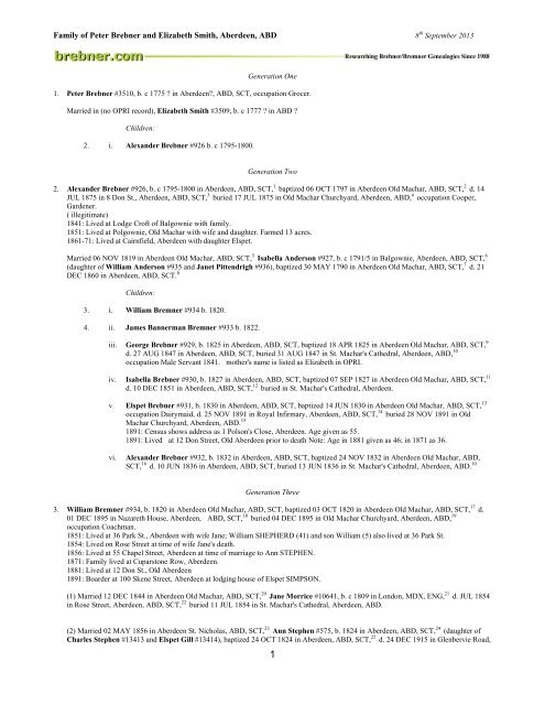 Family of Peter Brebner and Elizabeth Smith, Aberdeen, ABD