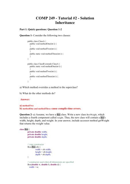COMP 249 - Tutorial #2 - Solution Inheritance - Dr. Aiman Hanna