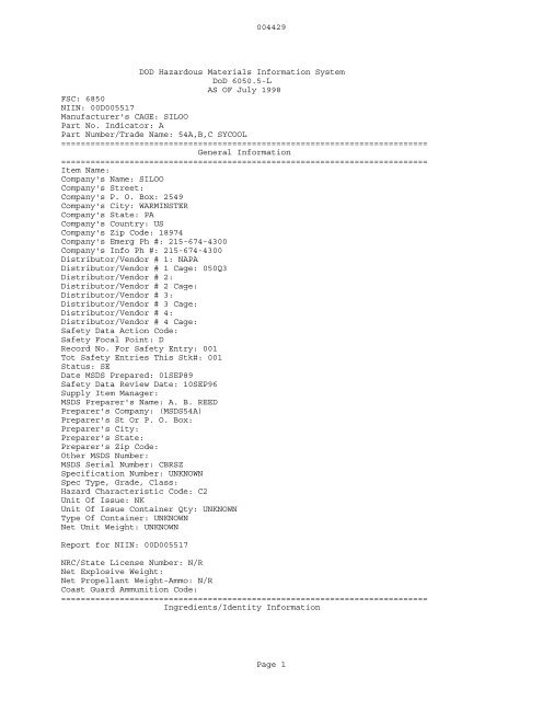 004429 DOD Hazardous Materials Information System DoD 6050.5 ...