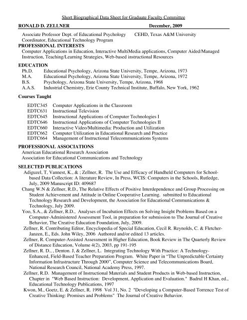 Short Biographical Data Sheet for Graduate ... - CEHD Data Portal