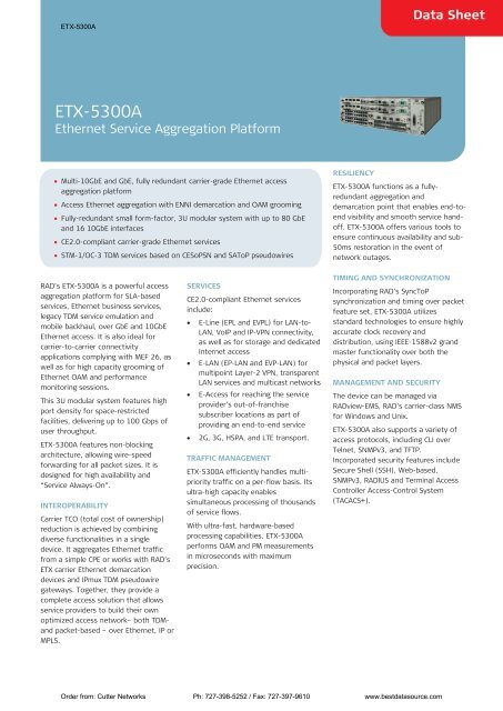 RAD ETX-5300A product data sheet (pdf) - Cutter Networks