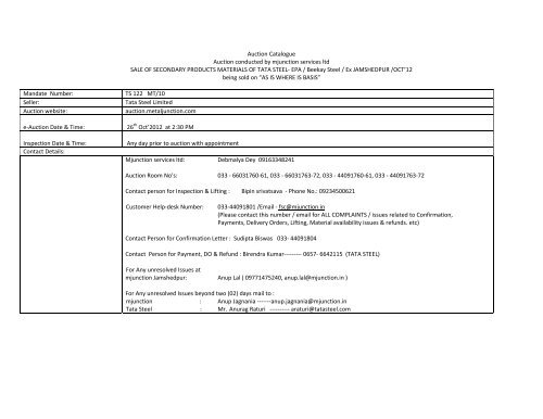 Auction Catalogue Auction conducted by mjunction ... - Metaljunction