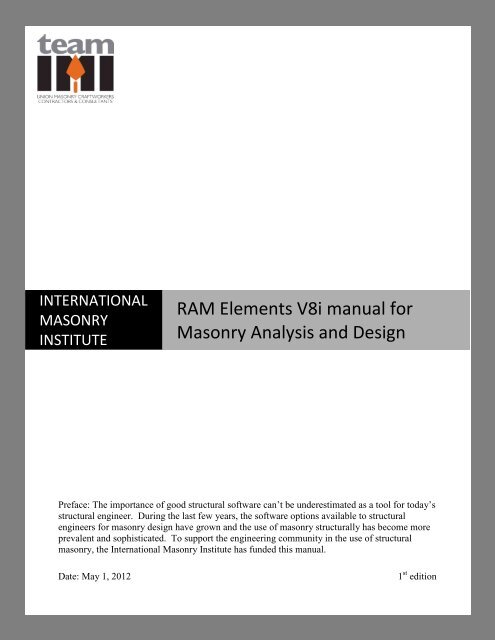 RAM Elements V8i manual for Masonry Analysis and Design