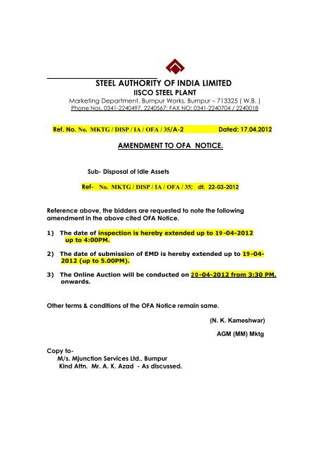 STEEL AUTHORITY OF INDIA LIMITED - Metaljunction